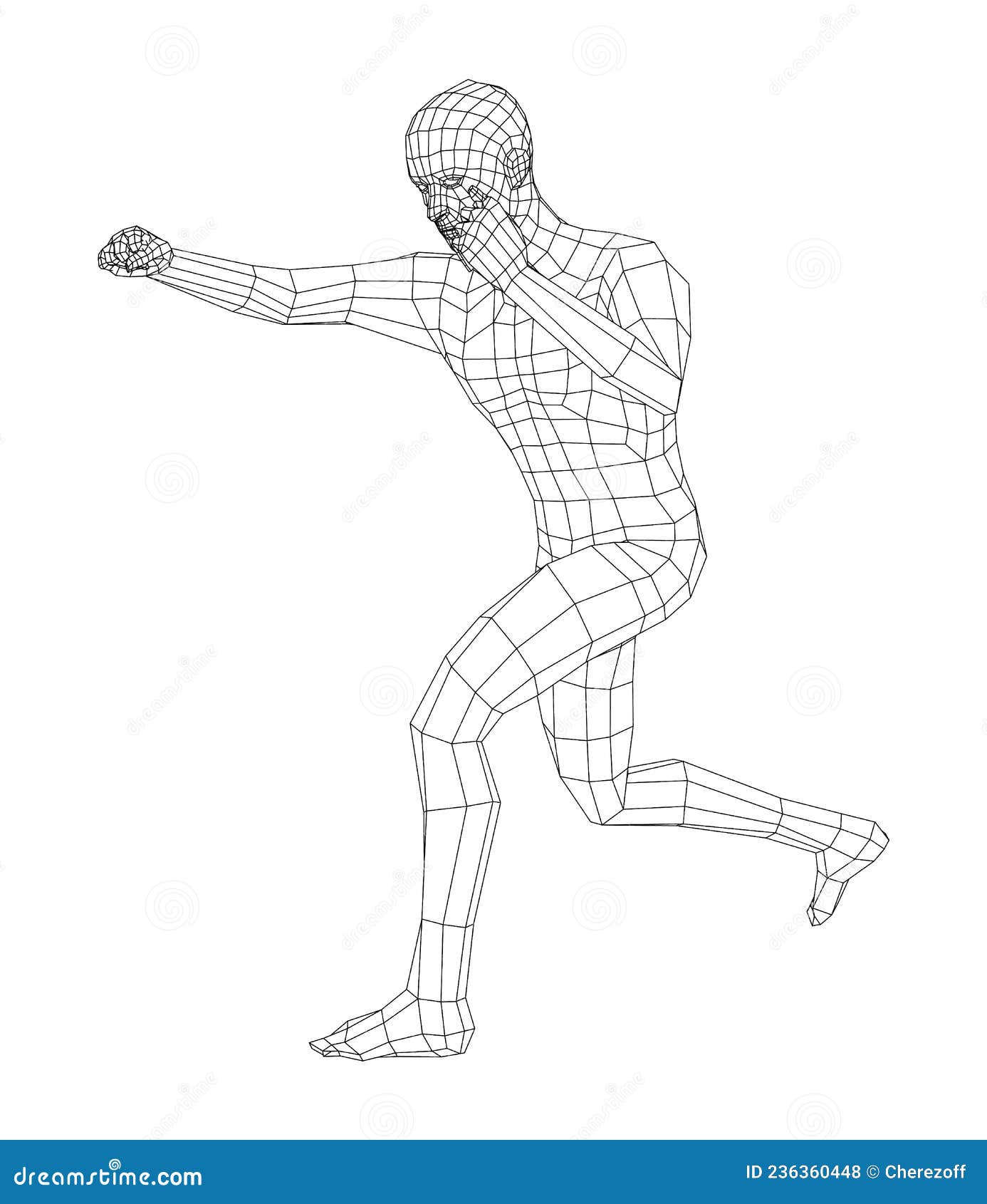 Wireframe Boxing Man. 3d Illustration Stock Illustration - Illustration ...
