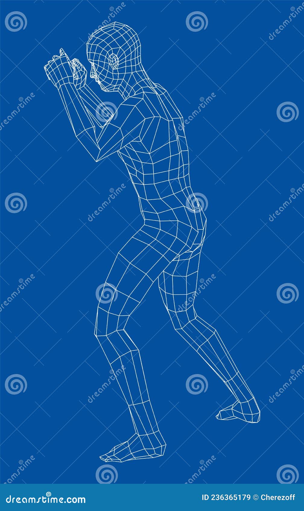 Wireframe Boxing Man. 3d Illustration Stock Illustration - Illustration ...