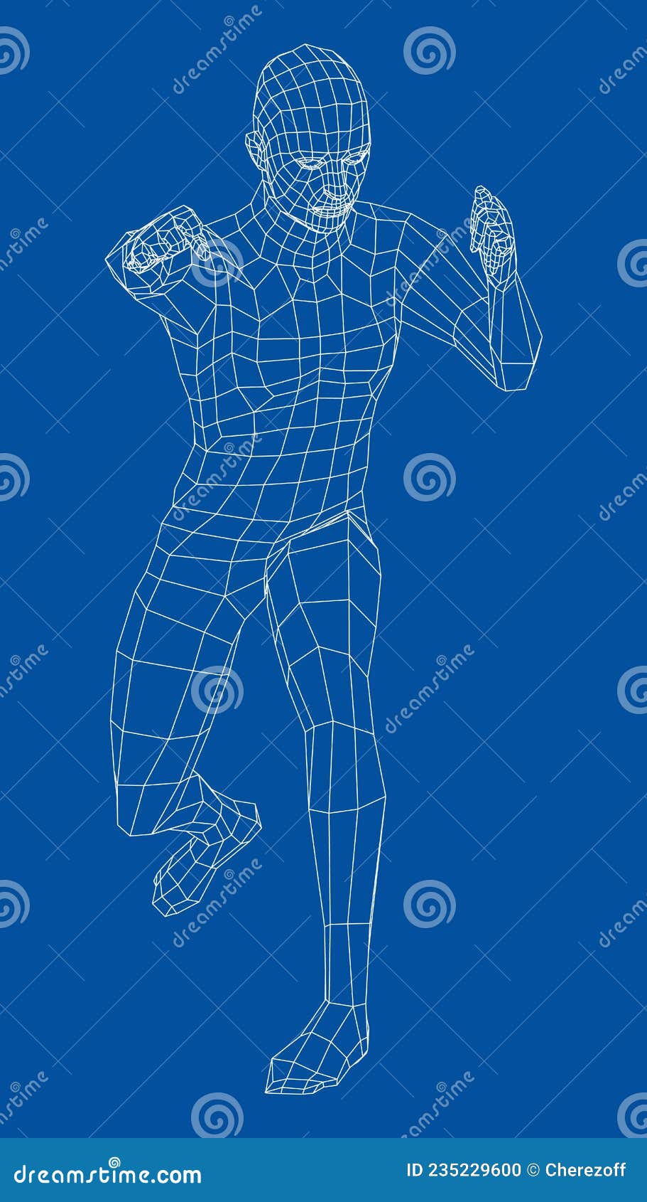 Wireframe Boxing Man. 3d Illustration Stock Illustration - Illustration ...