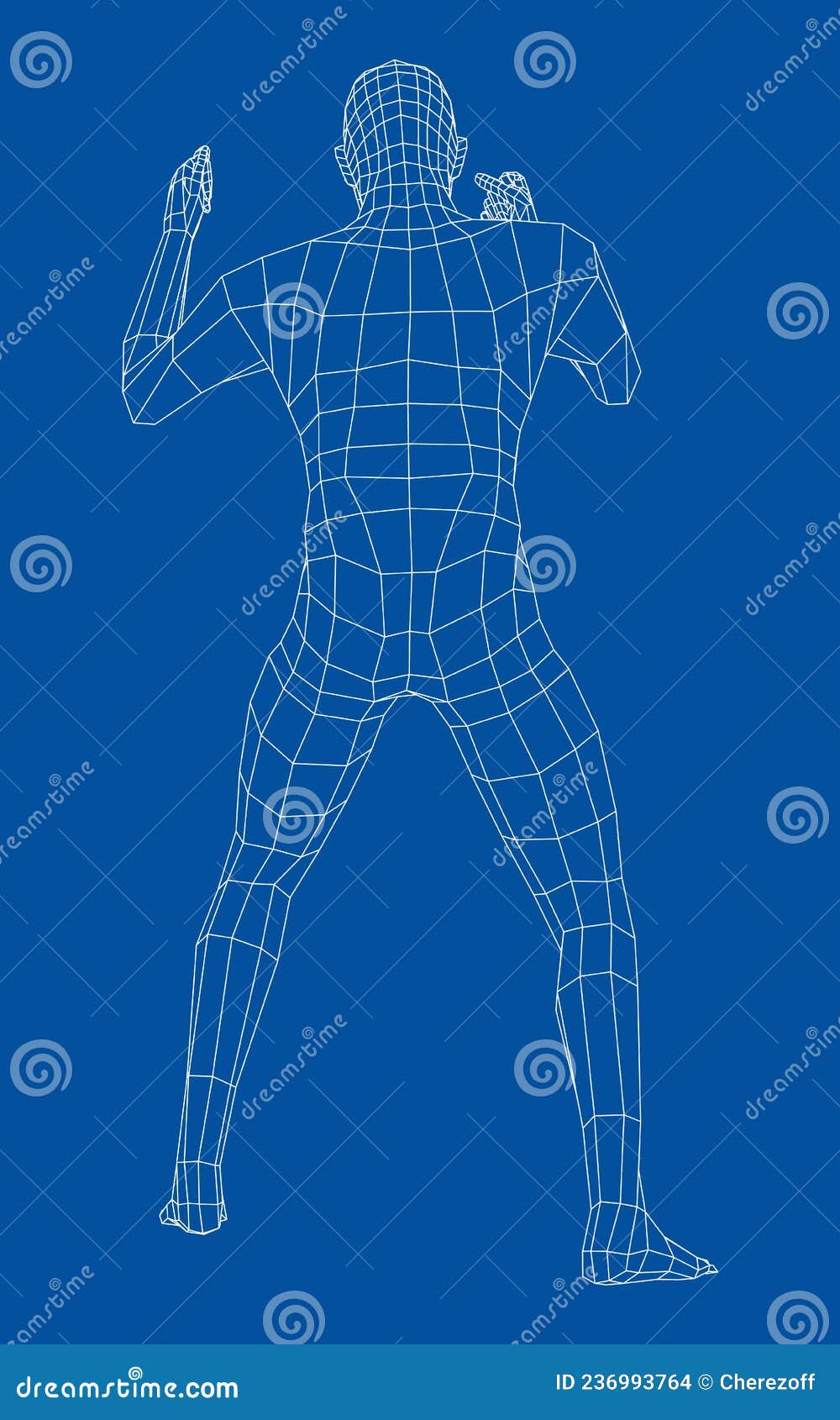 Wireframe Boxing Man. 3d Illustration Stock Illustration - Illustration ...