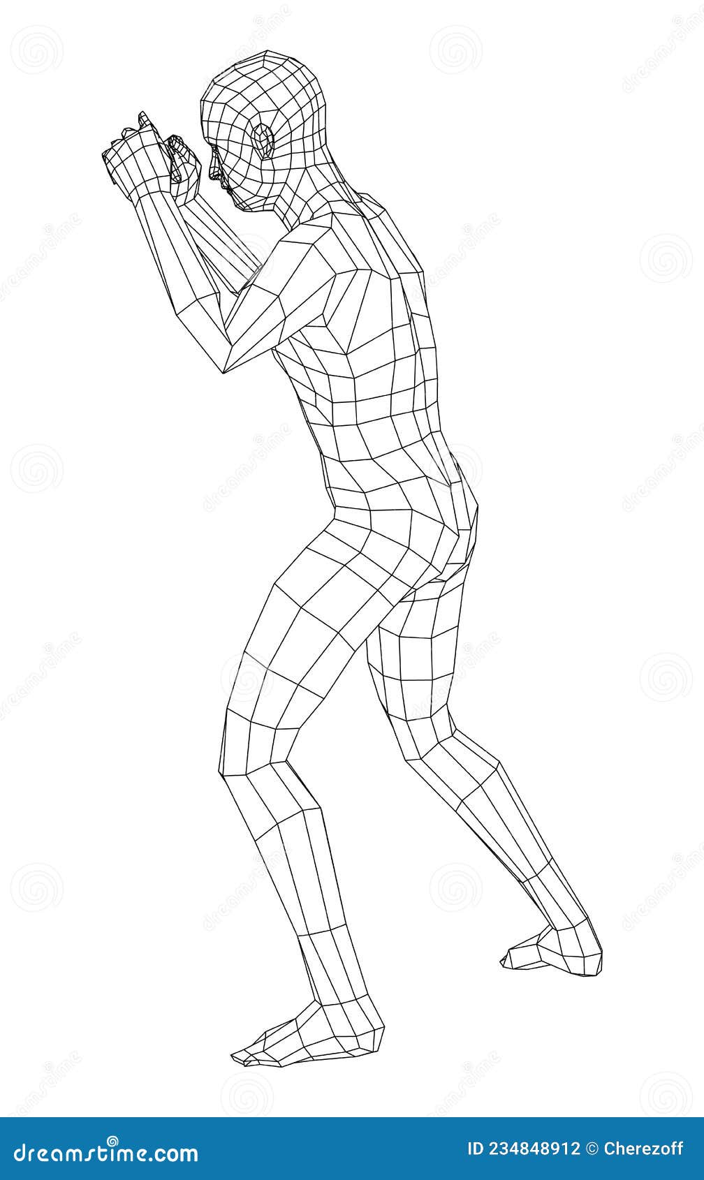 Wireframe Boxing Man. 3d Illustration Stock Illustration - Illustration ...