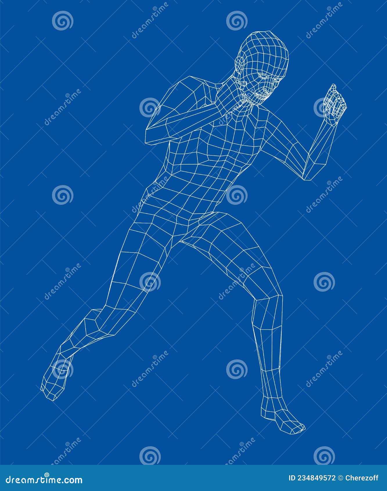 Wireframe Boxing Man. 3d Illustration Stock Illustration - Illustration ...