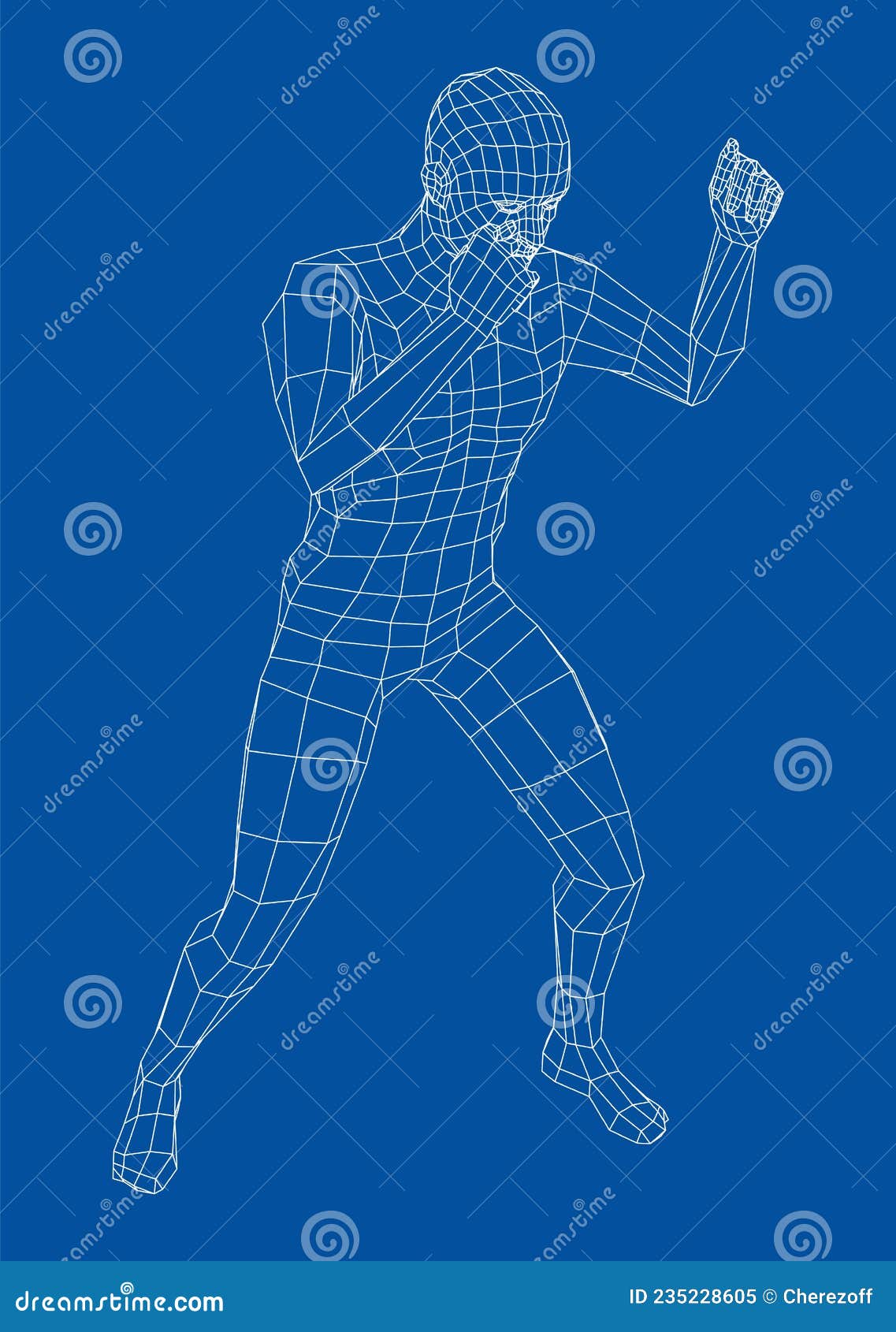 Wireframe Boxing Man. 3d Illustration Stock Illustration - Illustration ...