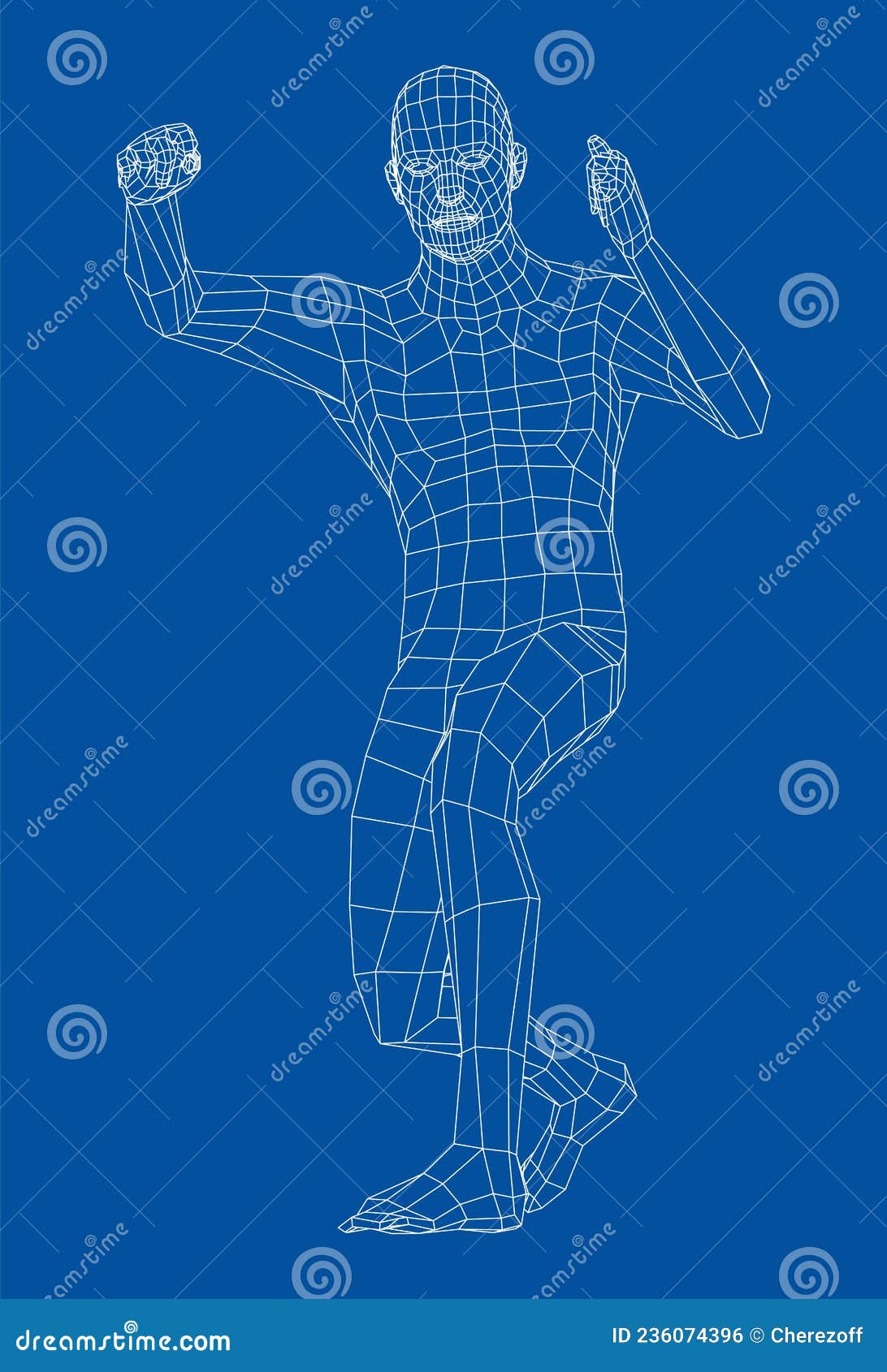Wireframe Boxing Man. 3d Illustration Stock Illustration - Illustration ...