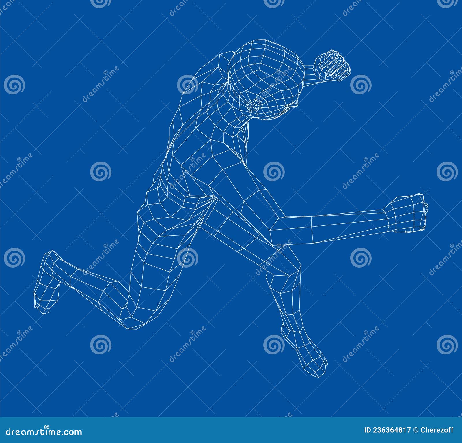 Wireframe Boxing Man. 3d Illustration Stock Illustration - Illustration ...