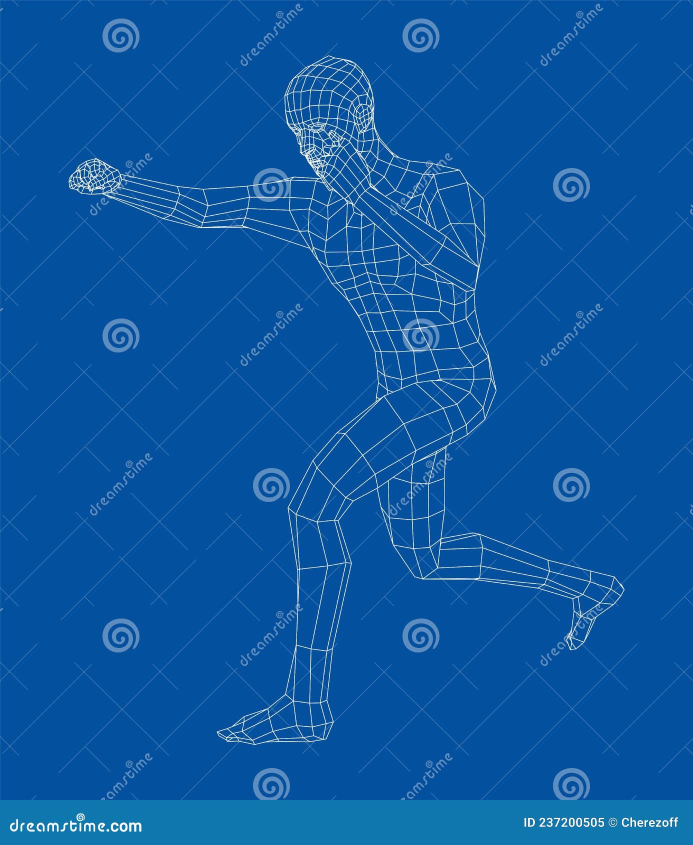 Wireframe Boxing Man. 3d Illustration Stock Illustration - Illustration ...