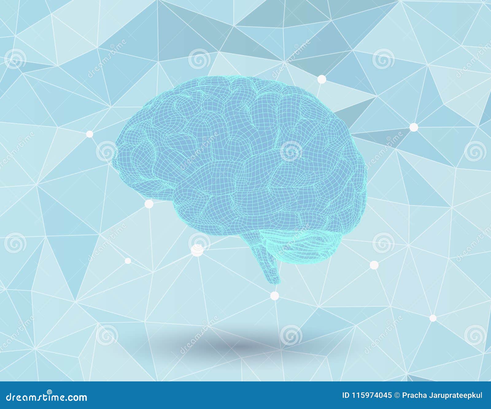 Wireframe Brain on Polygonal Connection Dots BG Stock Vector ...