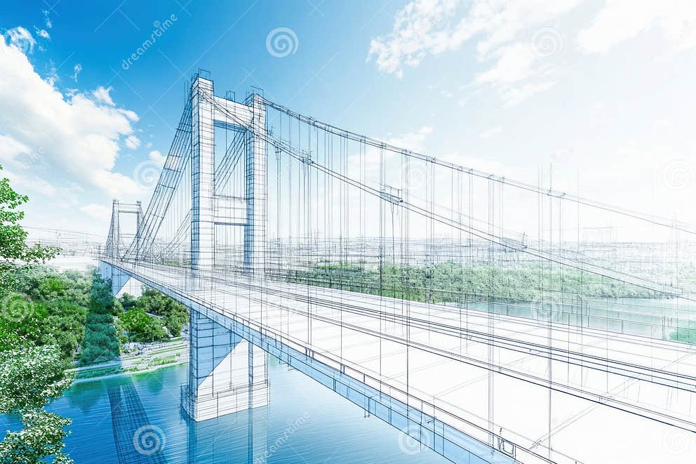 Wireframe Bridge Design Extending Over River in the Daytime Stock Image ...