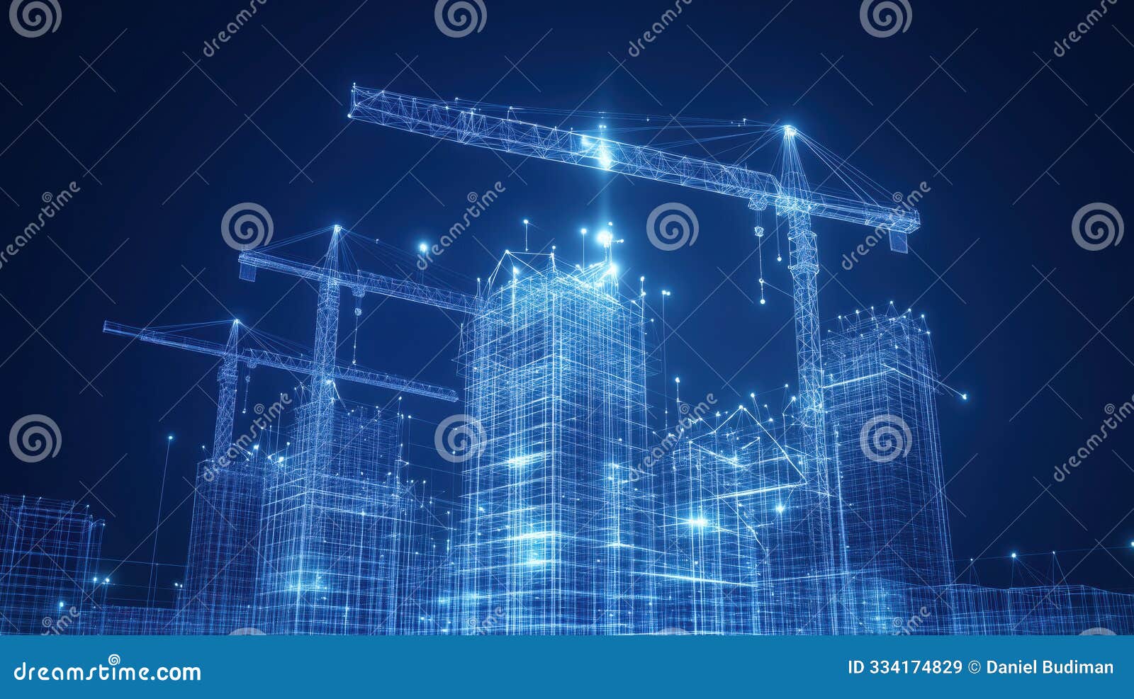 Wireframe of Building Construction Design. Digital Project ...