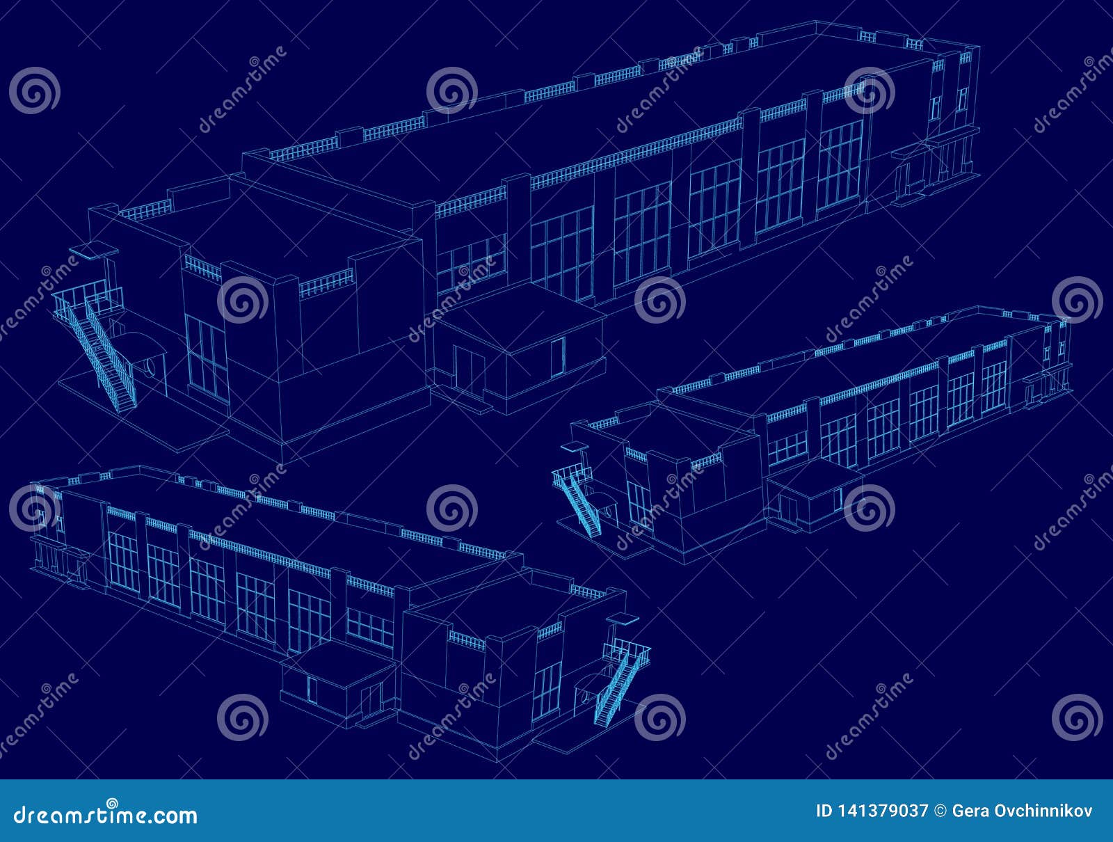 Wireframe of the Building in Isometric. 3D. Building with Different ...