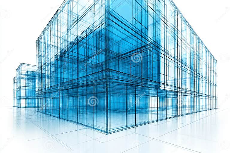 Wireframe Buildings in Blue Overlay Create a Modern Architectural ...