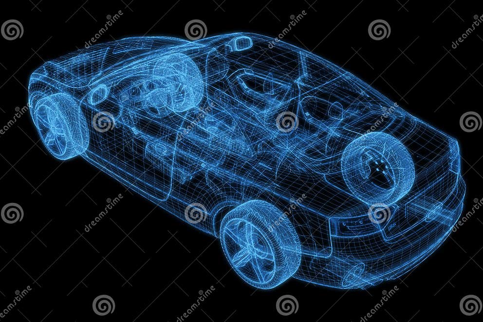 Wireframe of a Car 3d Model Stock Illustration - Illustration of motor ...