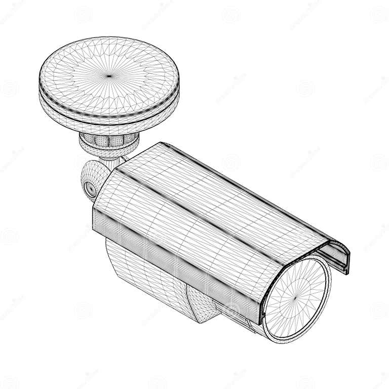 Wireframe Cctv Camera from Black Lines Isolated on White Background ...