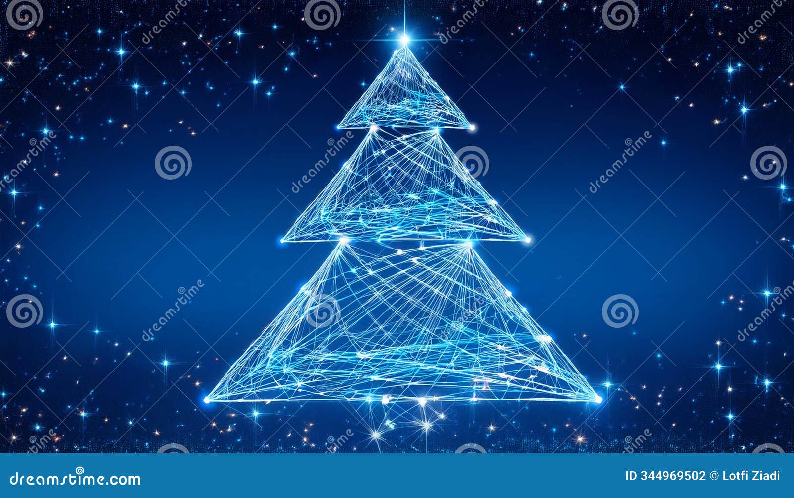Wireframe a Christmas Tree Sign Mesh from a Starry on Blue Background ...