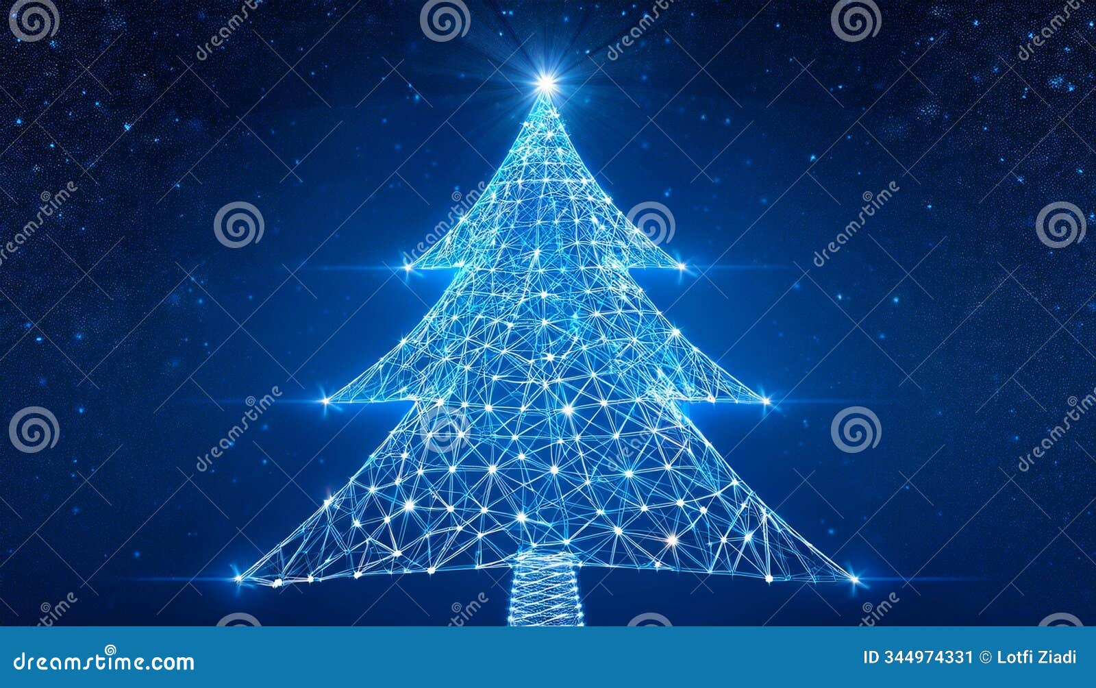 Wireframe a Christmas Tree Sign Mesh from a Starry on Blue Background ...