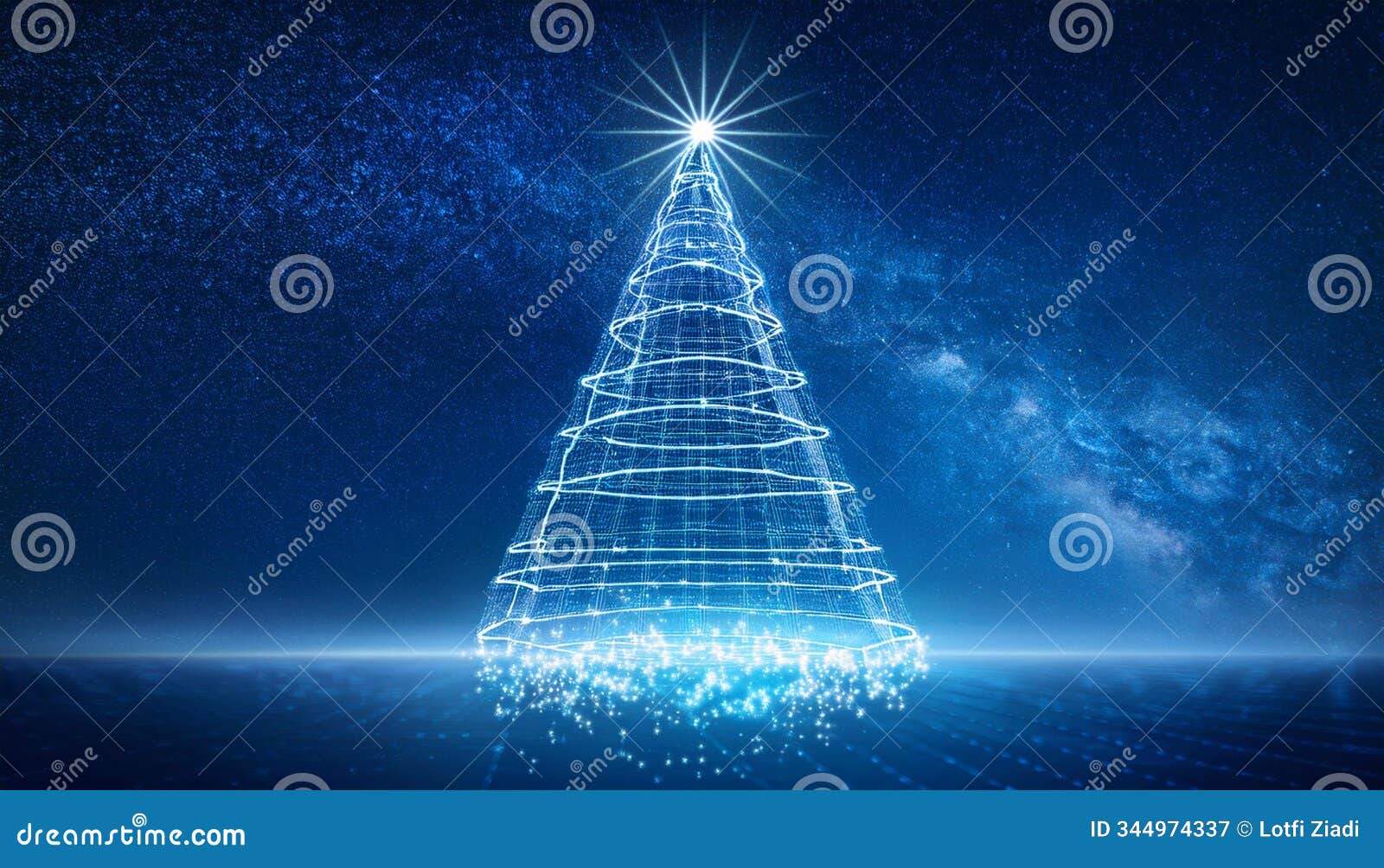 Wireframe a Christmas Tree Sign Mesh from a Starry on Blue Background ...
