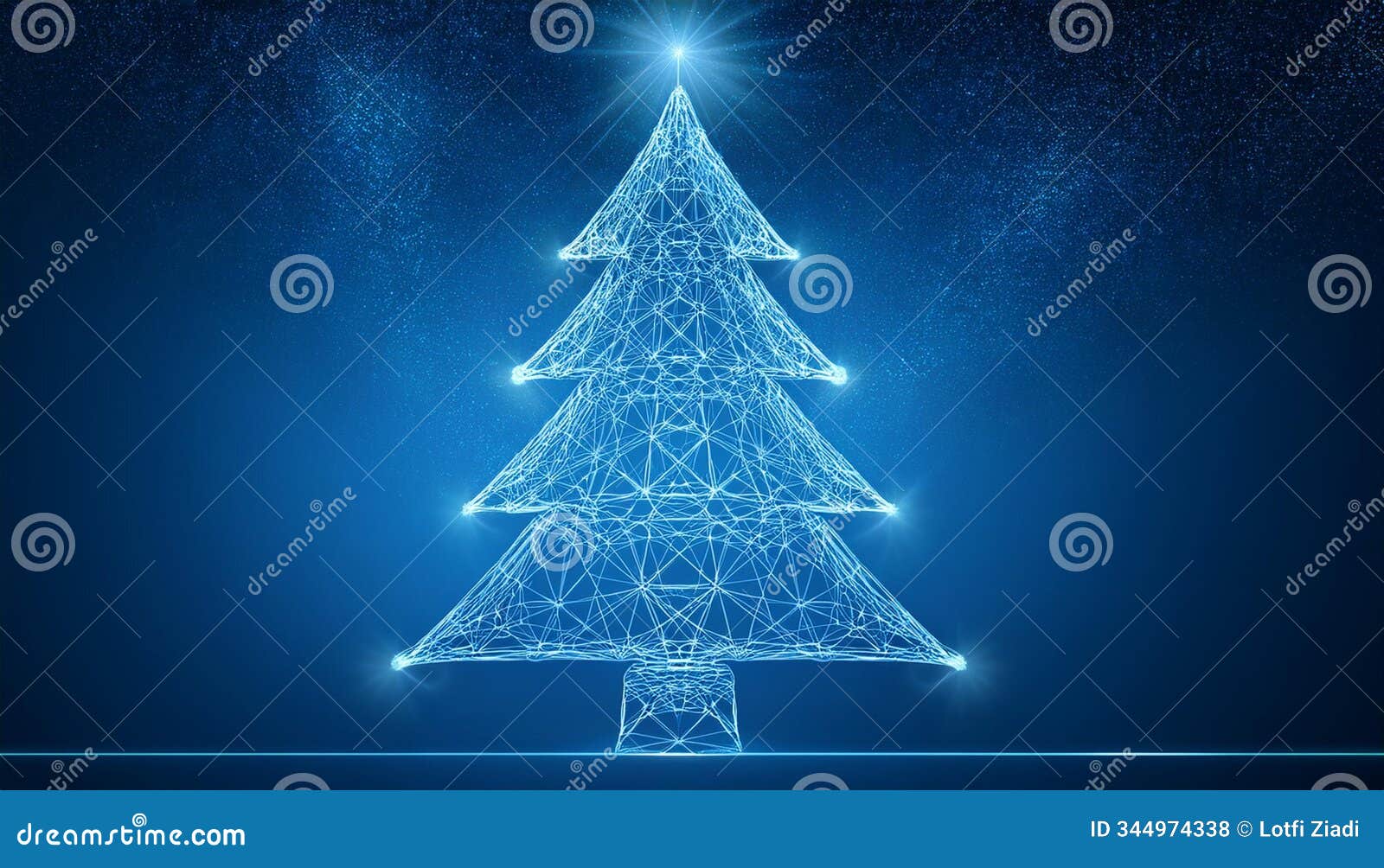 Wireframe a Christmas Tree Sign Mesh from a Starry on Blue Background ...
