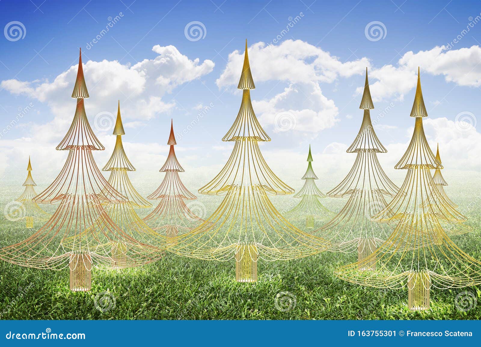 Wireframe Christmas Trees in an Imaginary Woodland Stock Image - Image ...