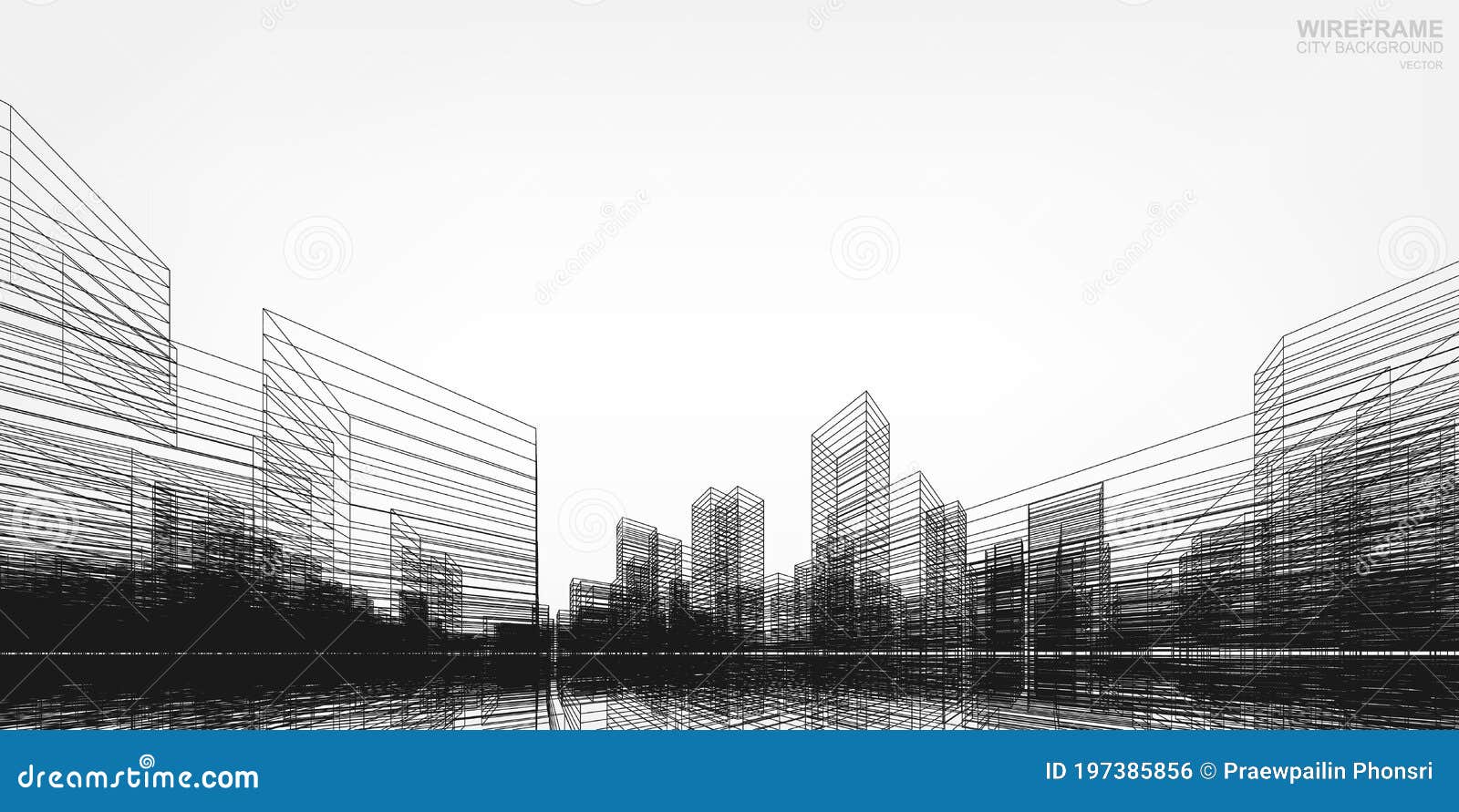 Wireframe City Background. Perspective 3D Render of Building Wireframe ...