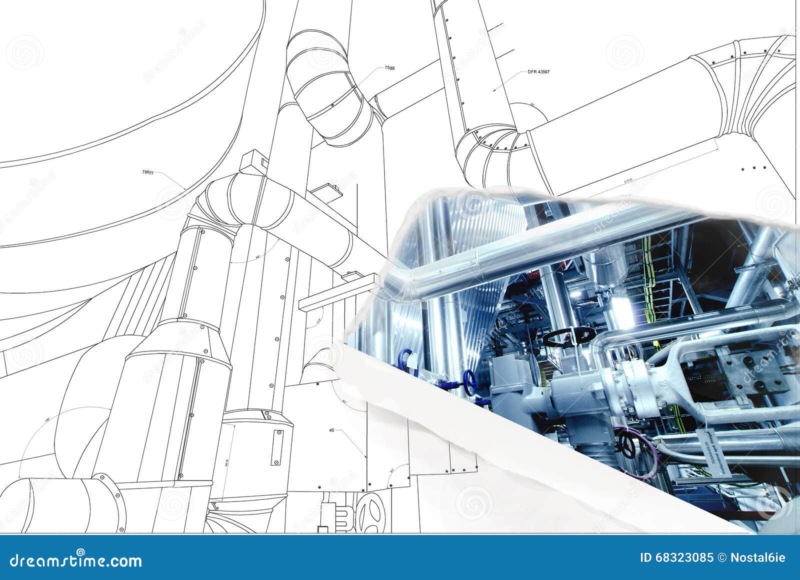 Wireframe Computer Cad Design of Pipelines Stock Image - Image of ...