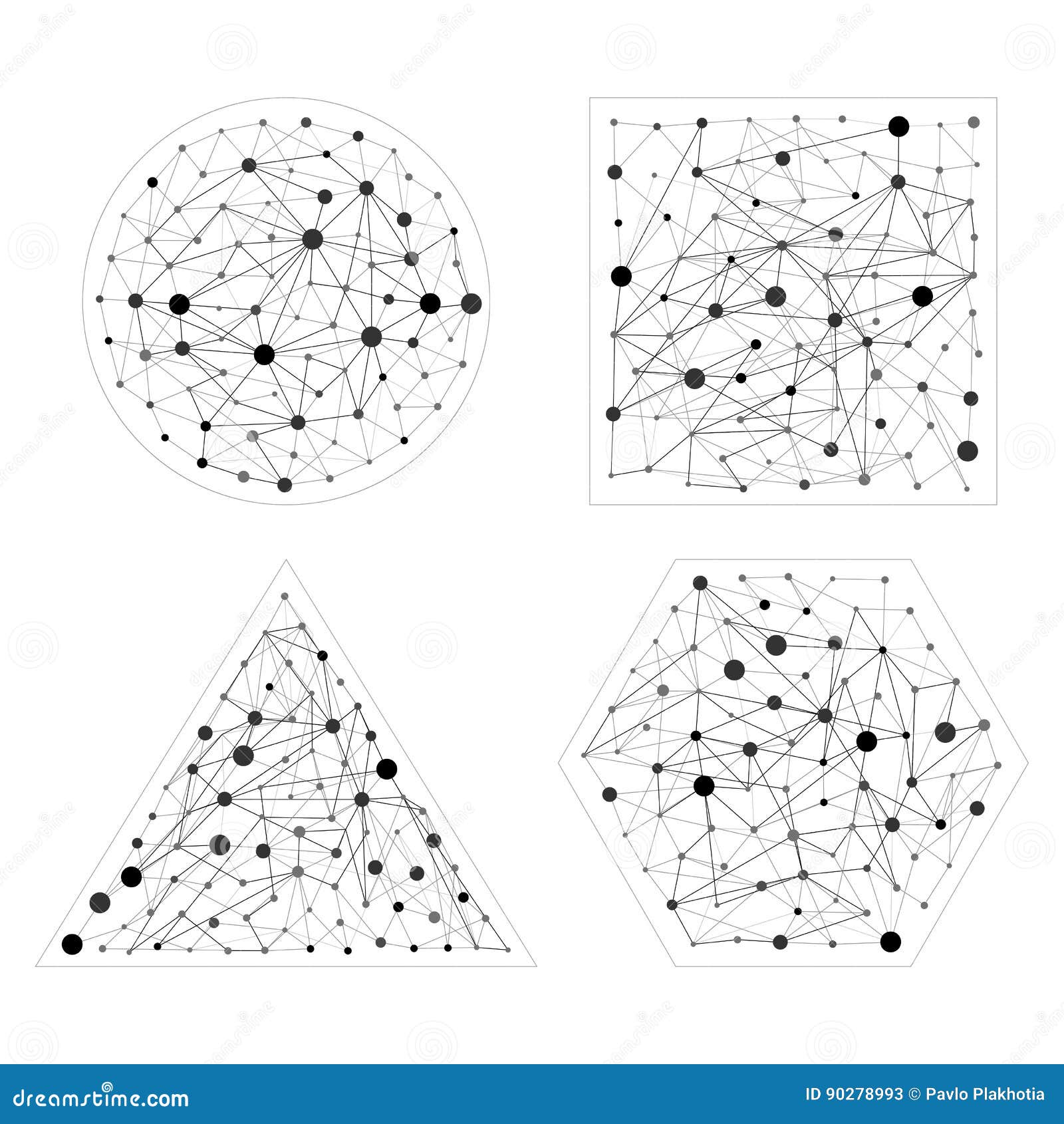 Wireframe Connecting Set. Hexagon, Sphere, Triangle, Square Shapes with ...