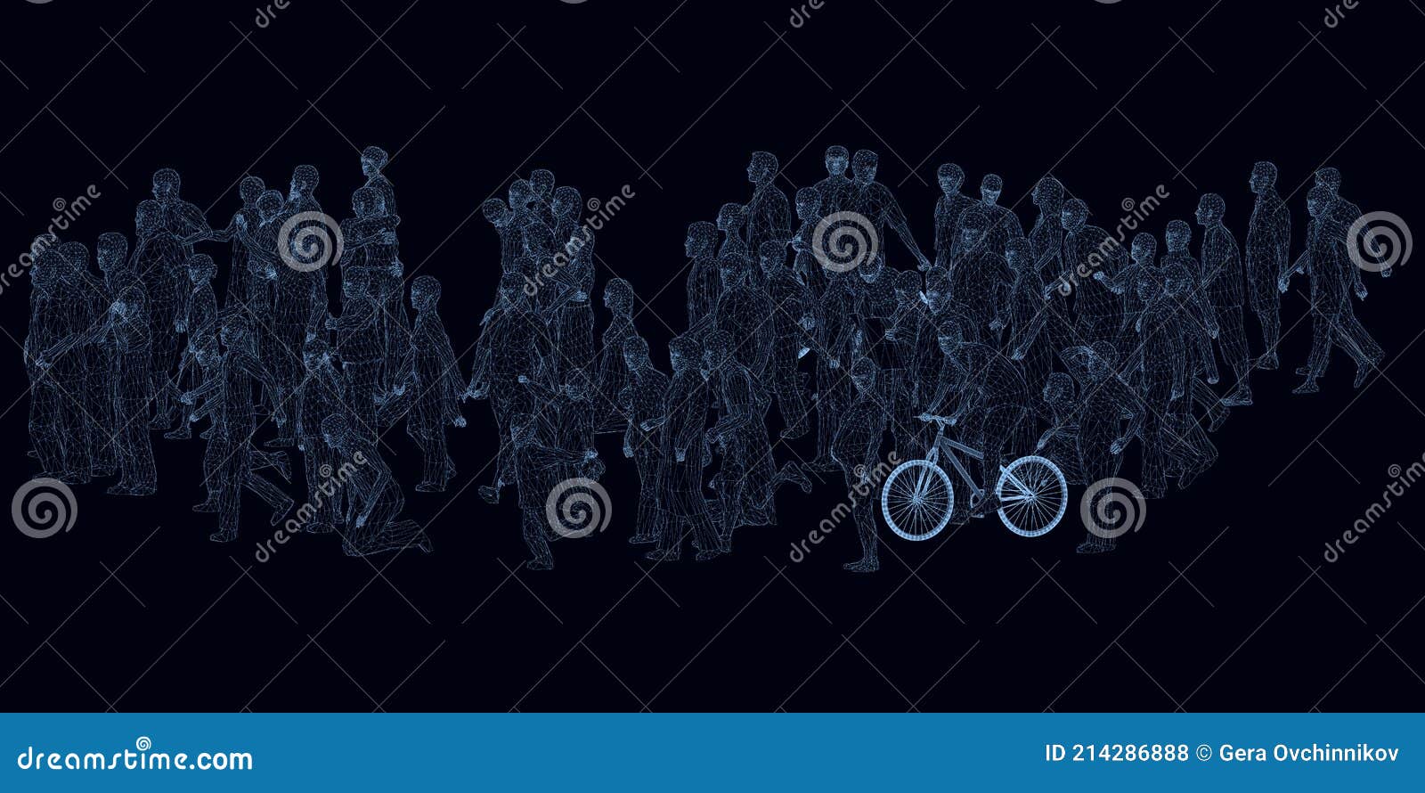Wireframe of a Crowd of People from Blue Lines on a Dark Background ...