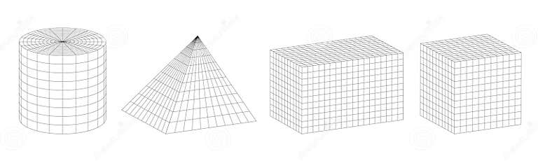 Wireframe 3d Line Mesh of Geometric Shape Cylinder, Pyramid ...