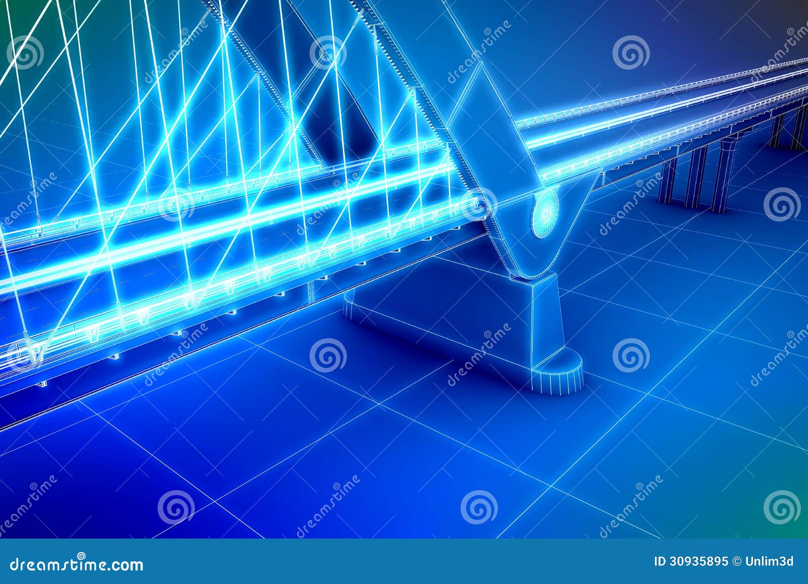 Wireframe 3d Render of a Bridge Stock Illustration - Illustration of ...
