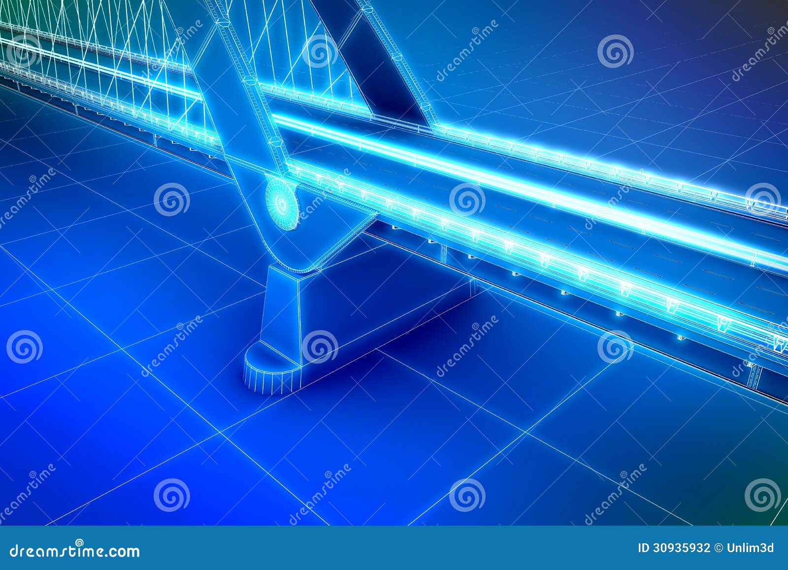 Wireframe 3d Render of a Bridge Stock Illustration - Illustration of ...