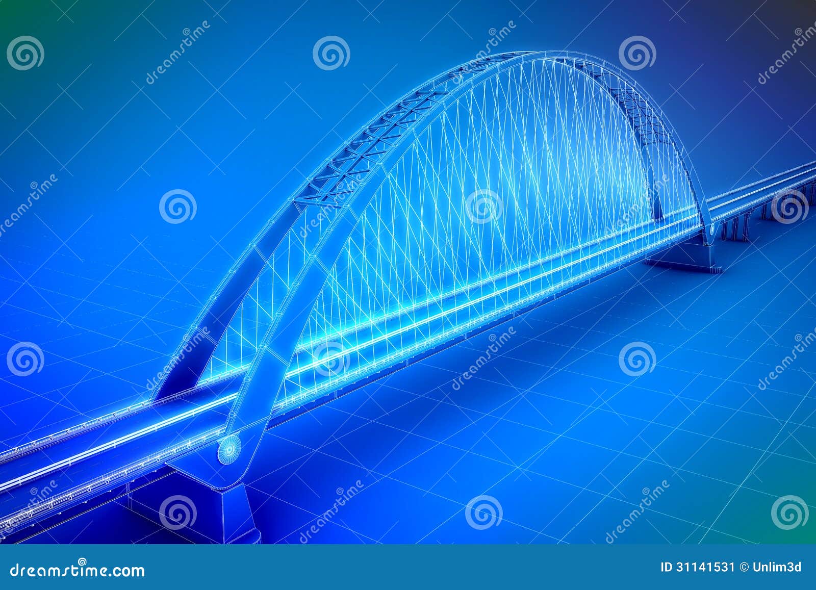 Wireframe 3d Render of a Bridge Stock Illustration - Illustration of ...