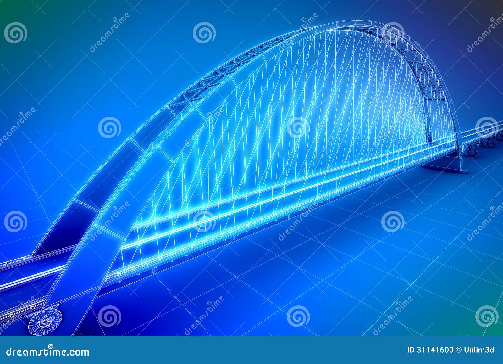 Wireframe 3d Render of a Bridge Stock Illustration - Illustration of ...