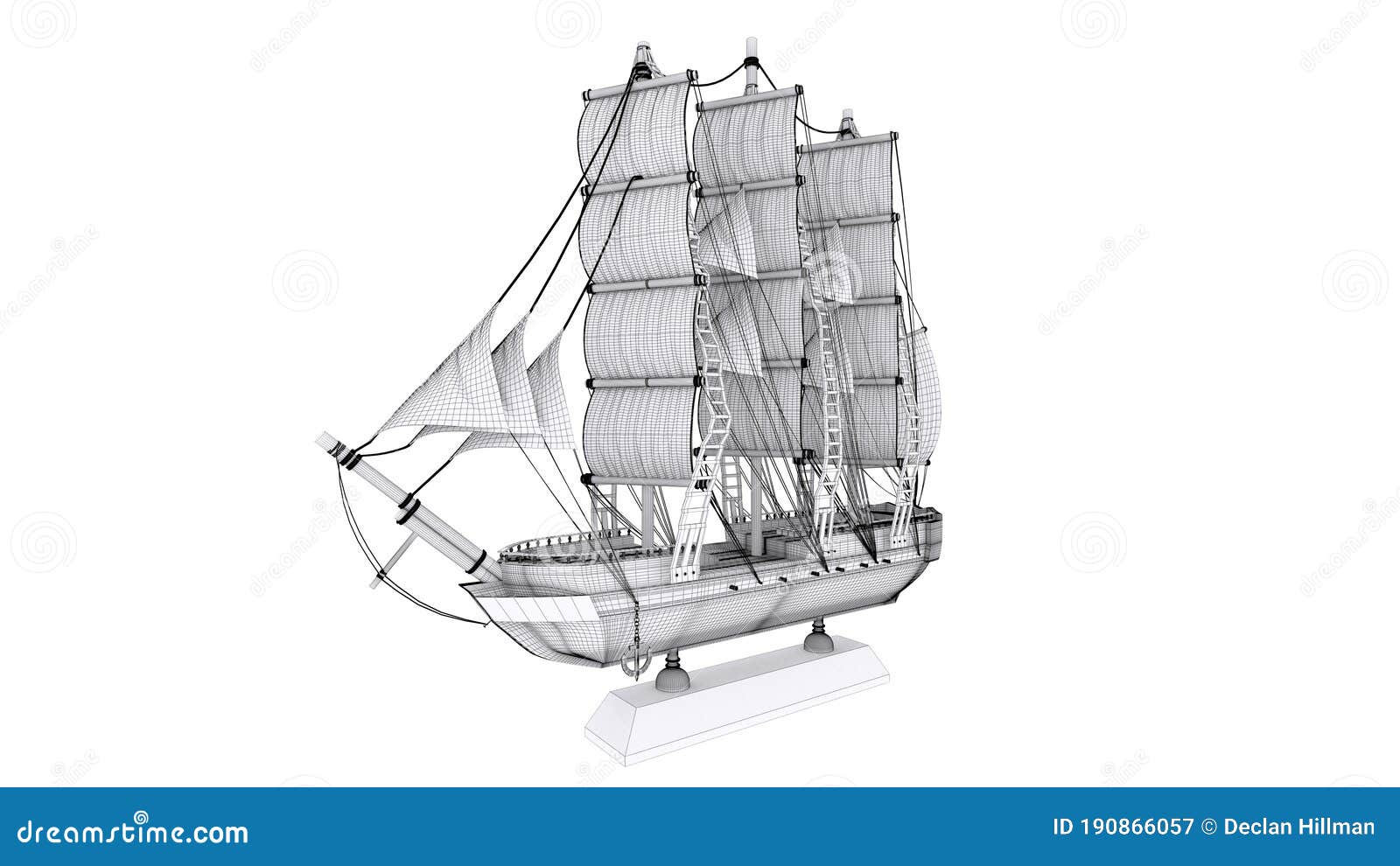Wireframe 3D Rendered Pirate Ship Stock Illustration - Illustration of ...