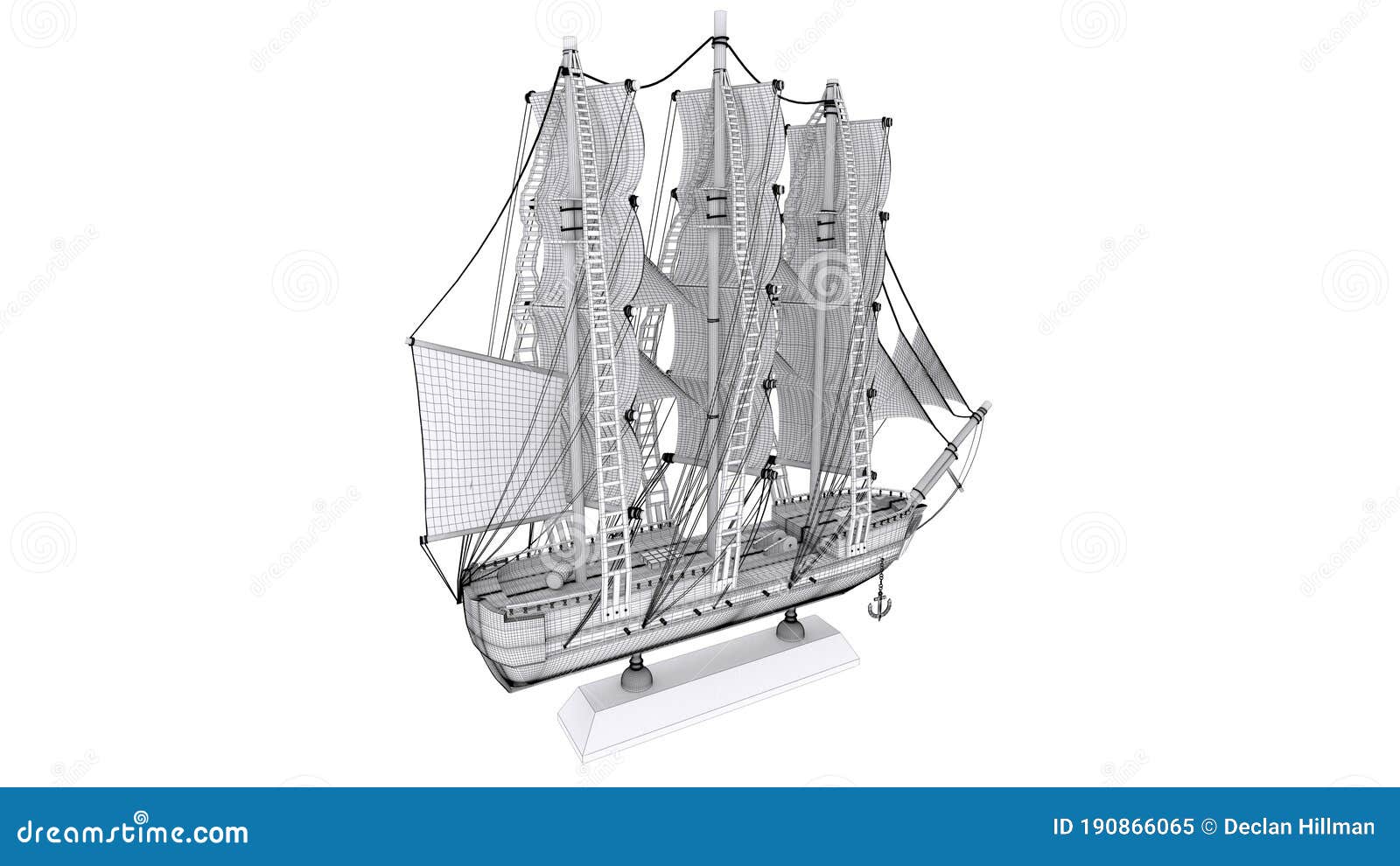 Wireframe 3D Rendered Pirate Ship Stock Illustration - Illustration of ...