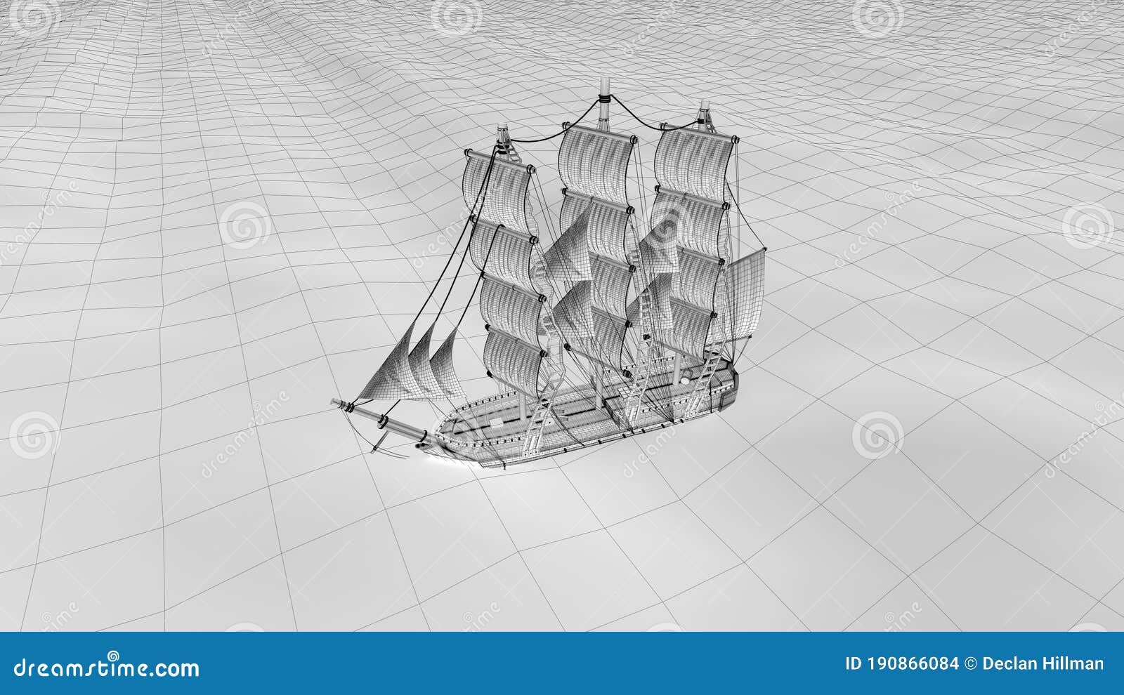 Wireframe 3D Rendered Pirate Ship Stock Illustration - Illustration of ...