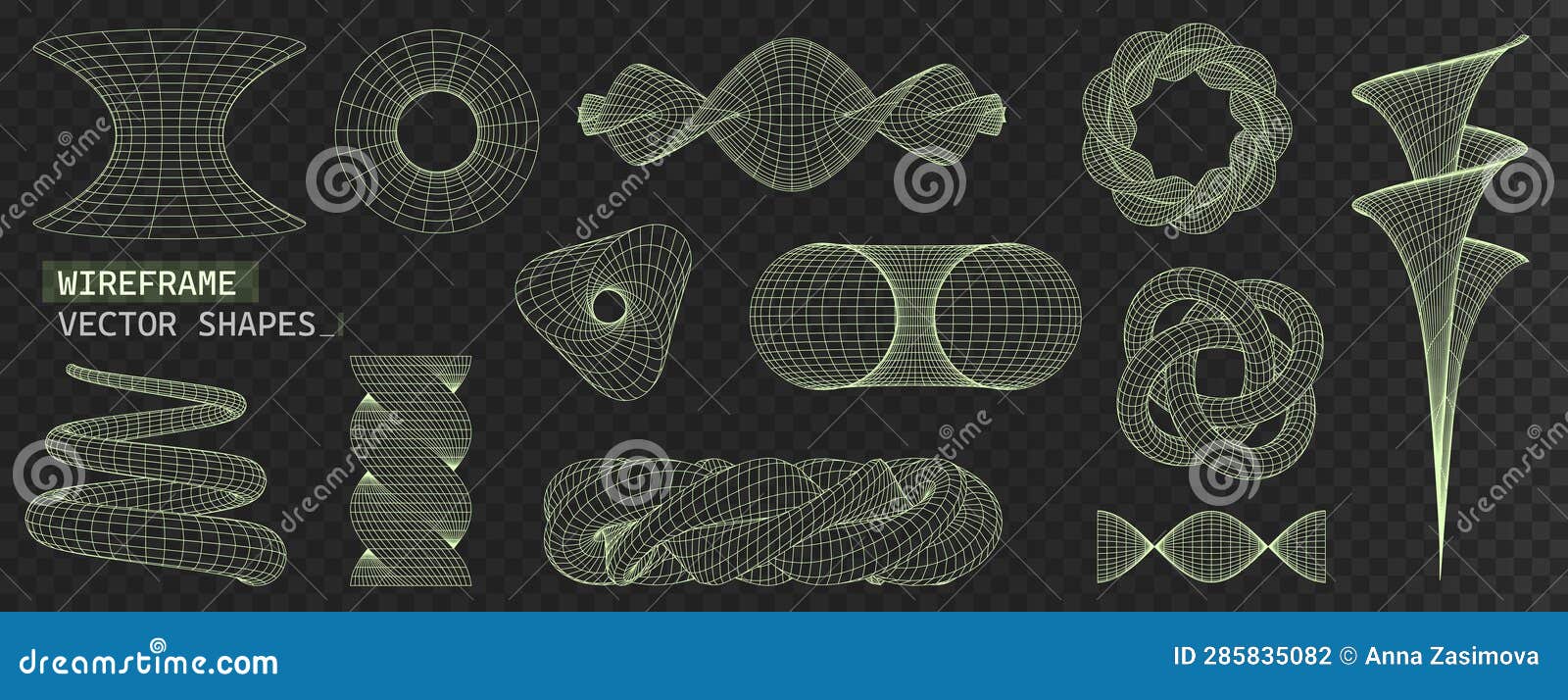 Wireframe 3D Shapes Set. Abstract Grid Y2k Futuristic Aesthetic ...