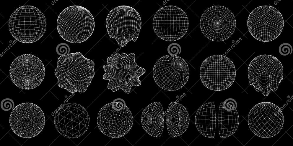 Wireframe 3D Sphere Mesh Grid. Digital Ball, Abstract Circle, Distorted ...