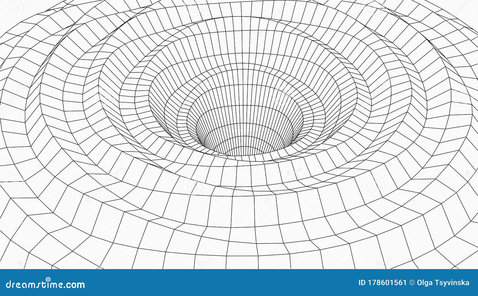 Wireframe 3D Tunnel. Perspective Grid. Mesh Wormhole Model. Detailed ...