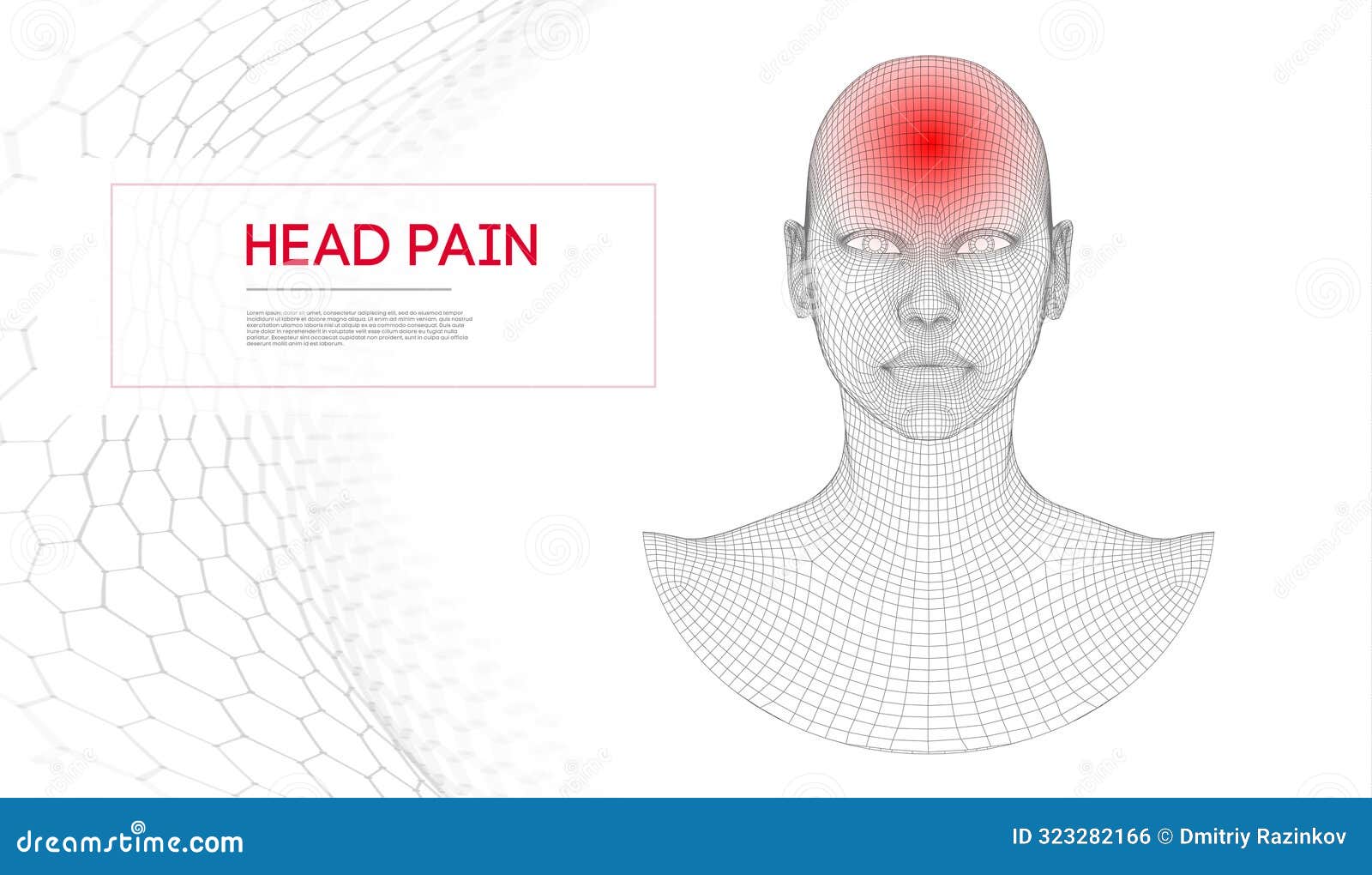 Wireframe Design of Human Head with Headache Indication Stock Vector ...