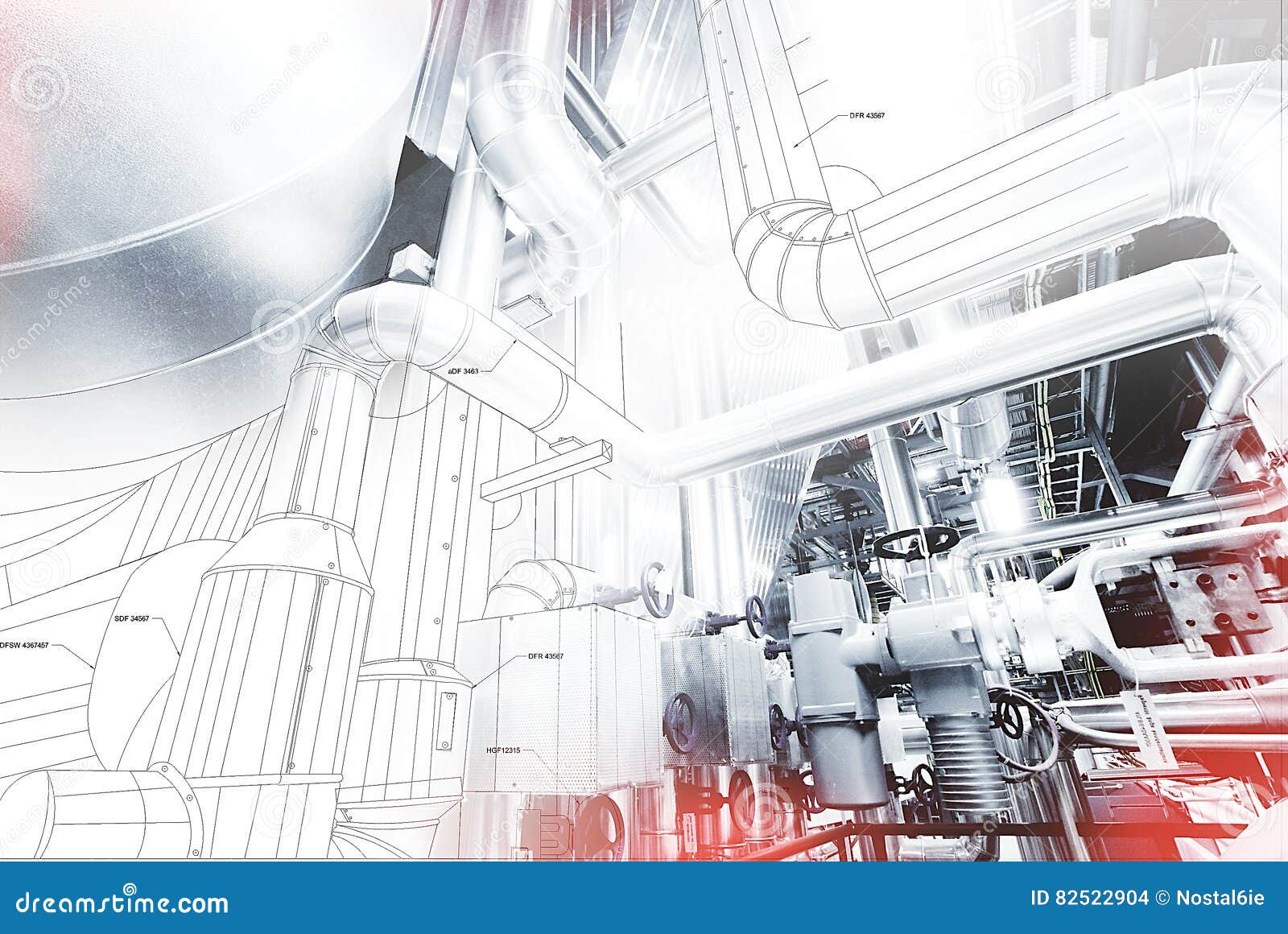 Wireframe Design of Pipelines Mixed with Photo Stock Photo - Image of ...