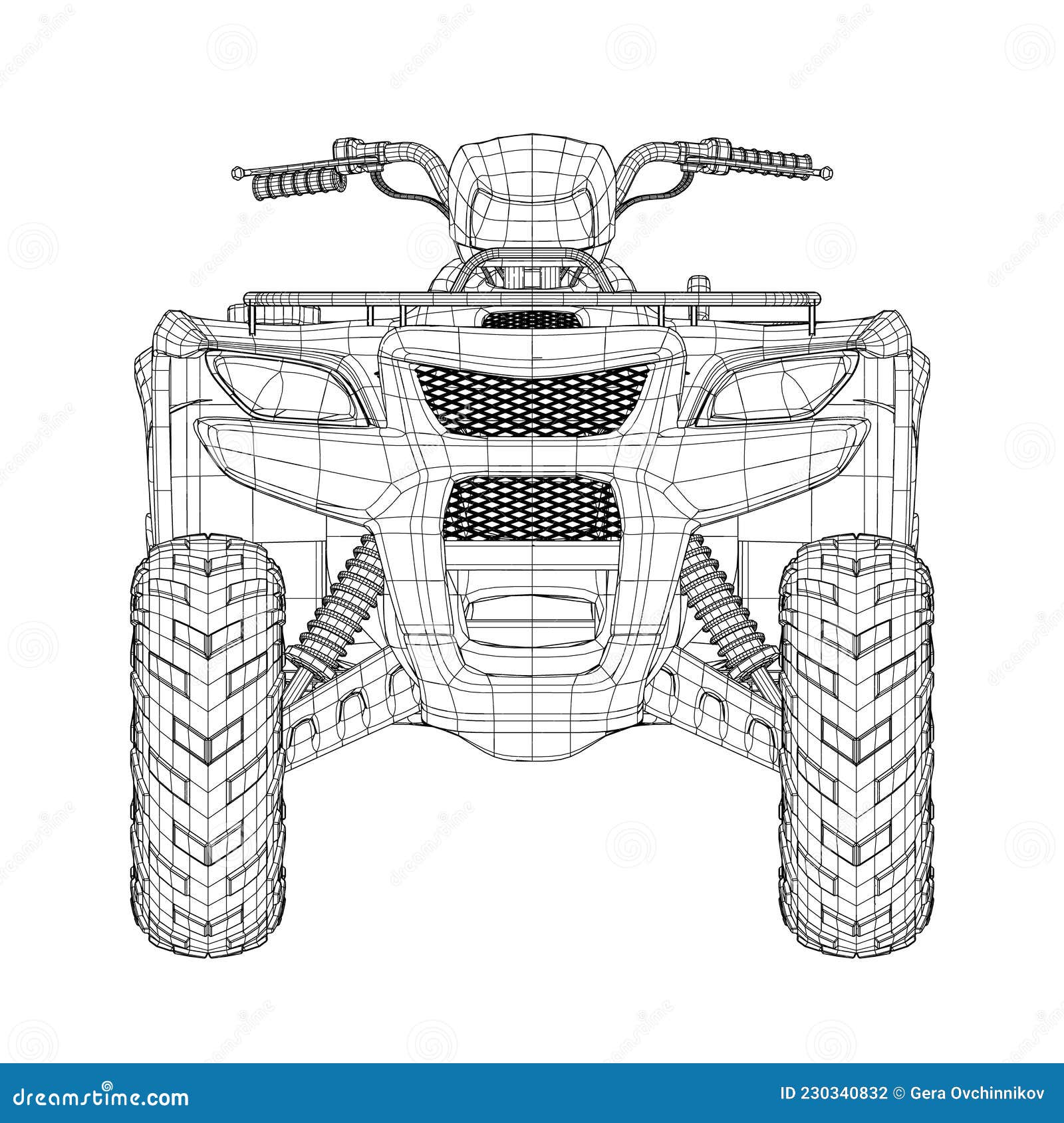 Wireframe of Detailed ATV from Black Lines Isolated on White Background ...