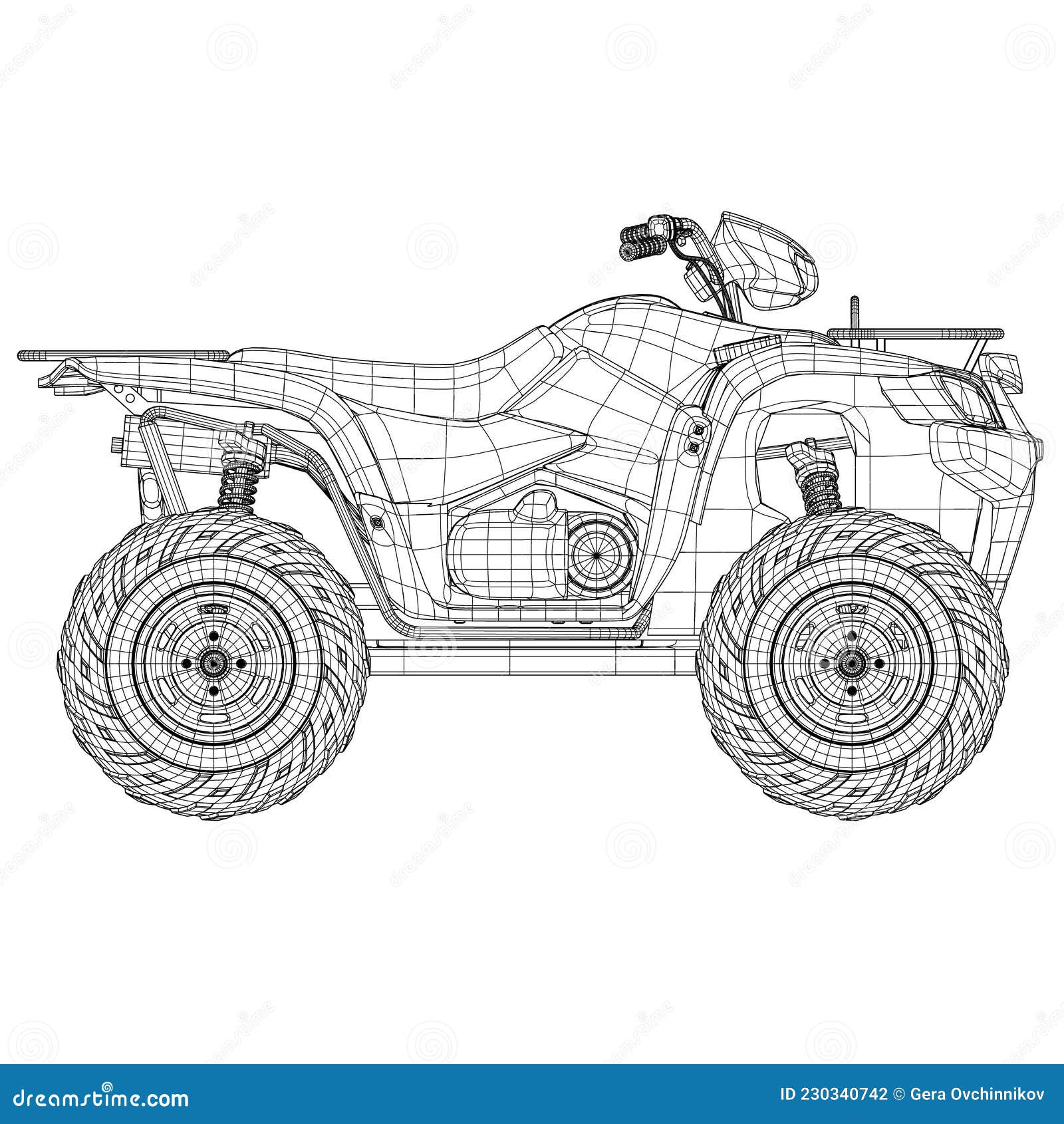 Wireframe of Detailed ATV from Black Lines Isolated on White Background ...