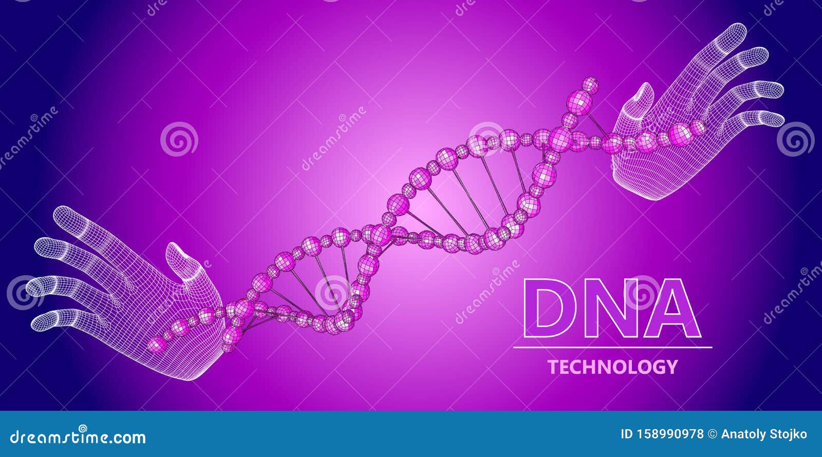 Wireframe DNA Molecules Structure Mesh in Hands. Technology and Science ...