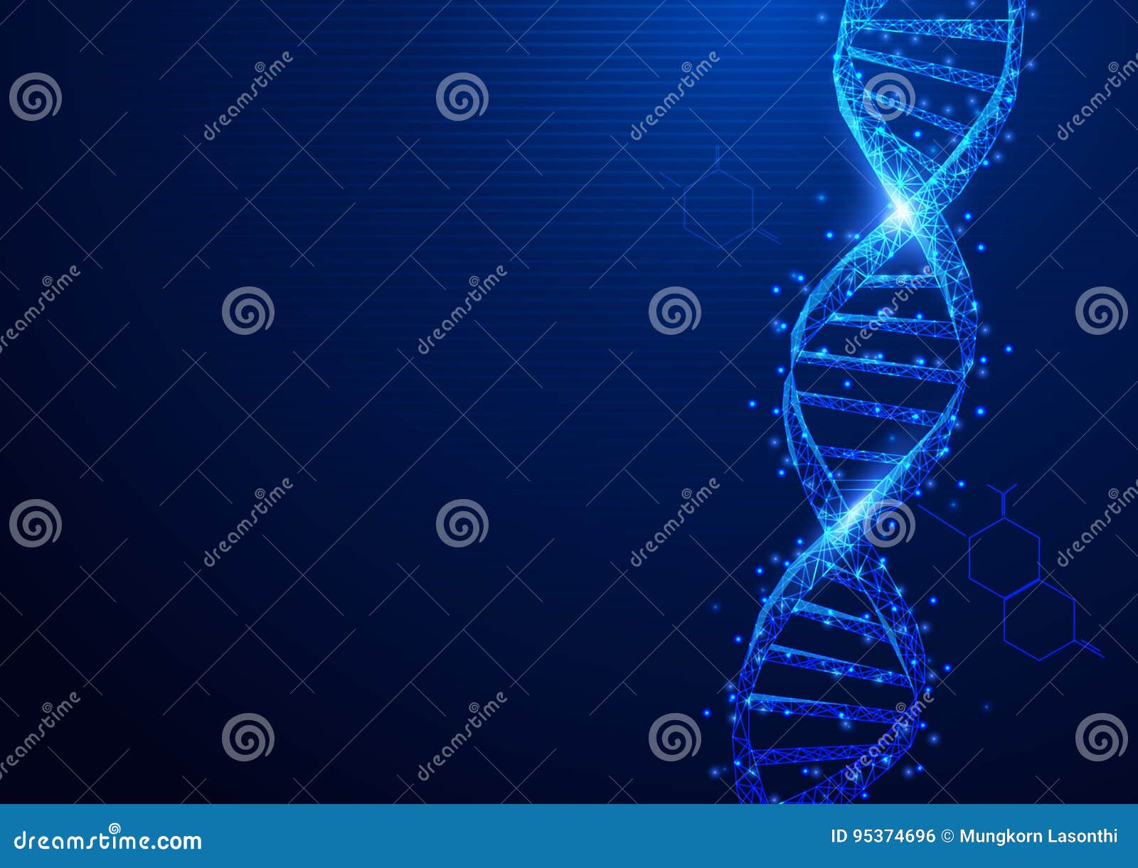 Wireframe DNA Molecules Structure Mesh From A Starry. Vector ...