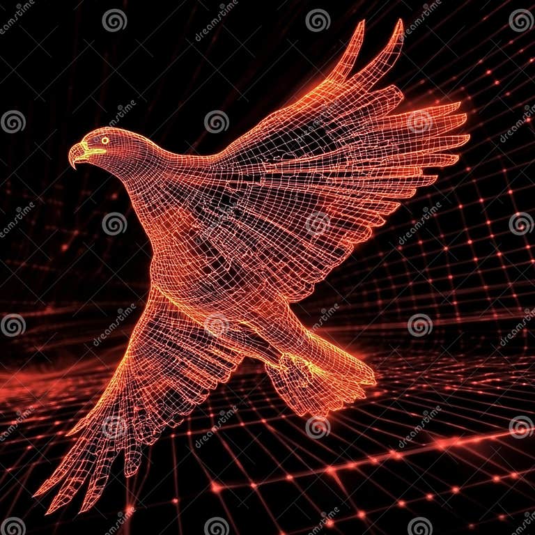 Wireframe Eagle Soaring through a Digital Matrix Stock Illustration ...