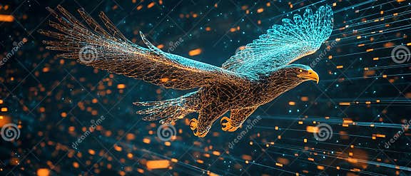 Wireframe Eagle Soaring through a Digital Matrix Stock Illustration ...