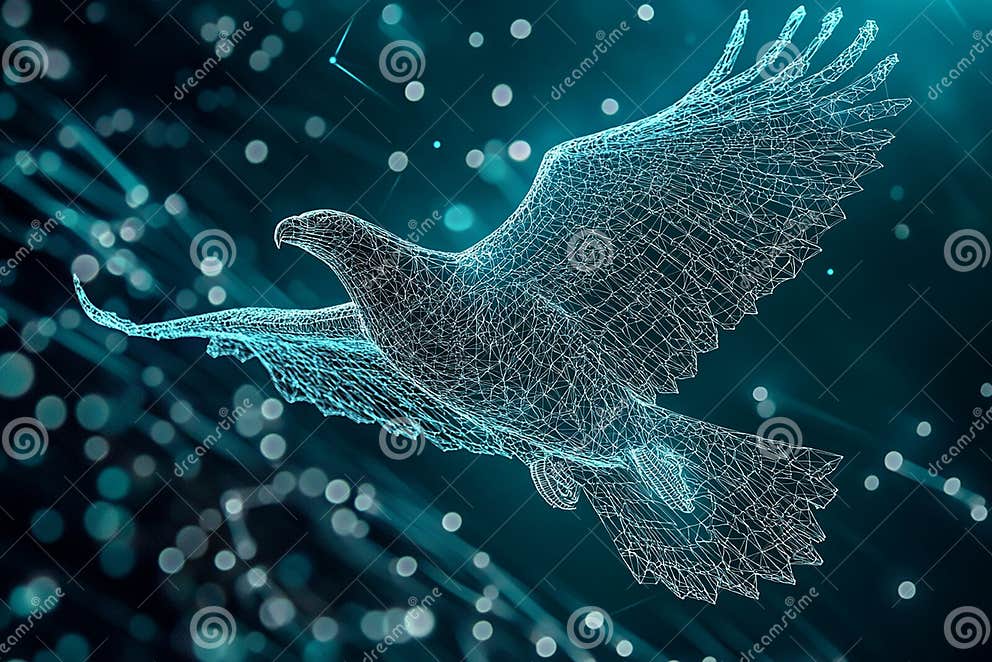 Wireframe Eagle Soaring through a Digital Matrix Stock Illustration ...