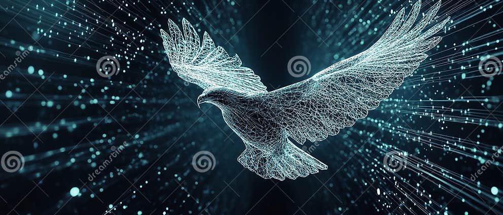 Wireframe Eagle Soaring through a Digital Matrix Stock Illustration ...