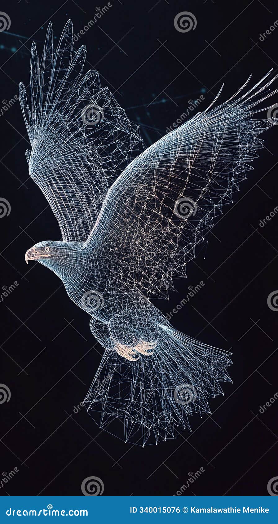 Wireframe Eagle Soaring through a Digital Matrix Stock Illustration ...