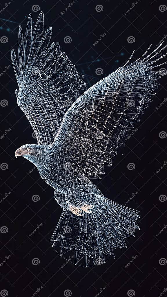 Wireframe Eagle Soaring through a Digital Matrix Stock Illustration ...