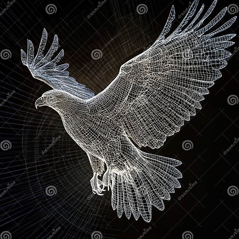 Wireframe Eagle Soaring through a Digital Matrix Stock Illustration ...